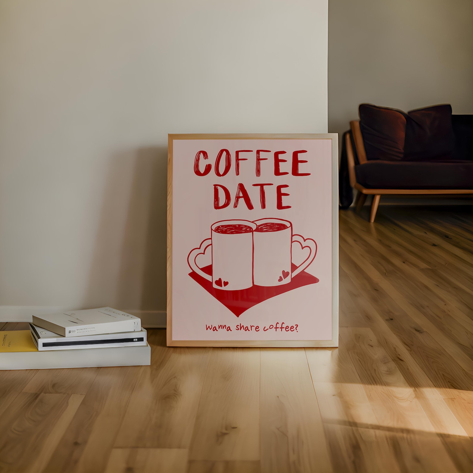 Coffee Date Heart Mugs Print, Cute Cafe Corner Poster, Caffeine Mug ...