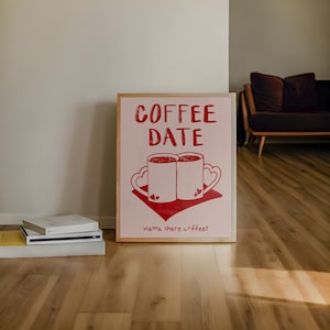 Coffee Date Heart Mugs Print, Cute Cafe Corner Poster, Caffeine Mug ...
