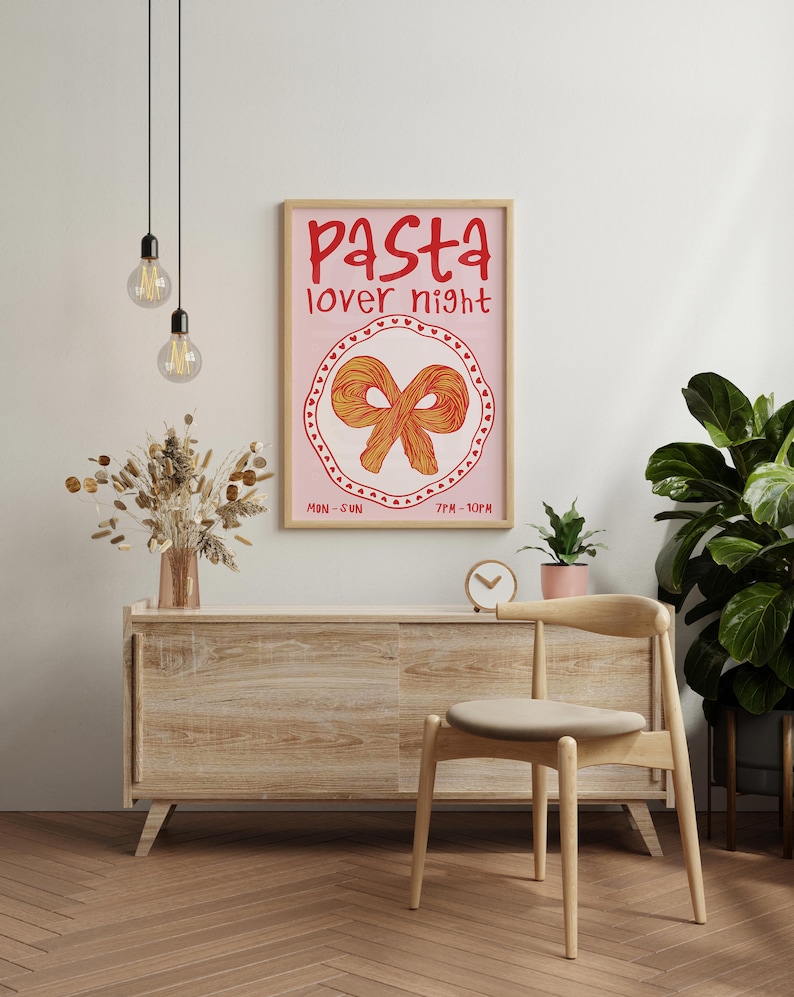 Pasta Lover Club Night Doodle, Girl Dinner Italian Cuisine Poster ...