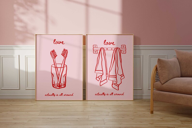 Love Actually is All Around Red Pink Preppy Print, Girly Trendy ...