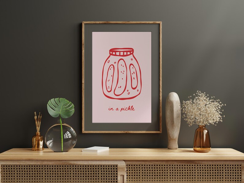 In A Pickle Juice Jar Doodle Wall Art, Play on Words Poster, Trendy ...