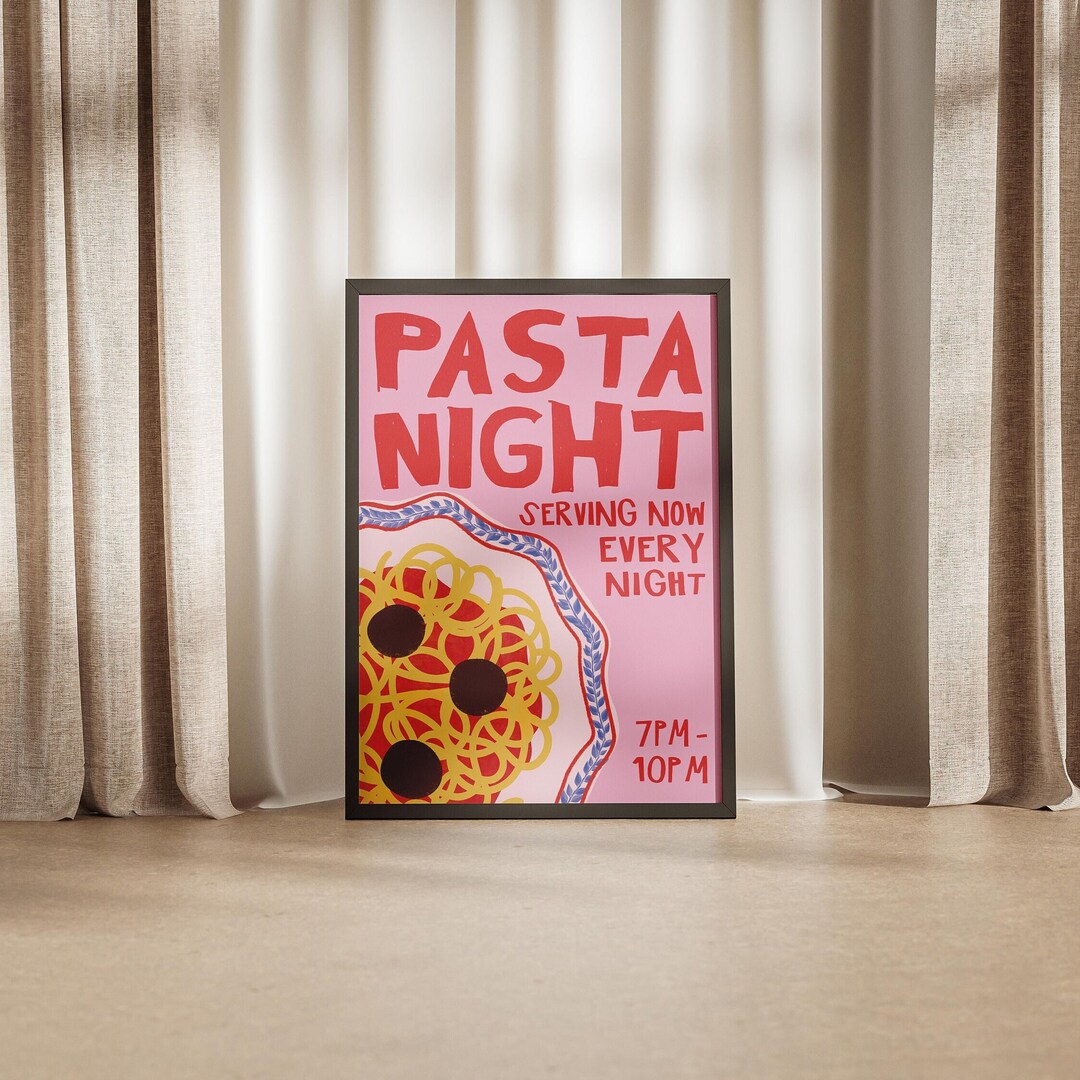 Pasta Meatballs Night Italian Cuisine Retro Print, Pink Red Preppy ...