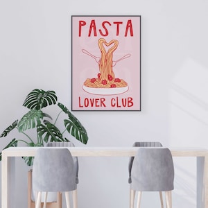 Pasta Lover Club Night Doodle, Girl Dinner Italian Cuisine Poster ...
