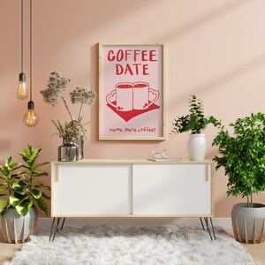 Coffee Date Heart Mugs Print, Cute Cafe Corner Poster, Caffeine Mug ...