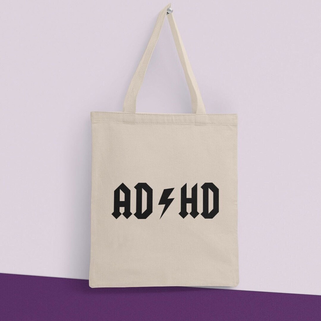 ADHD Tote Bag Funny AC/DC Lightning Bolt Rock Metal Gift - Etsy