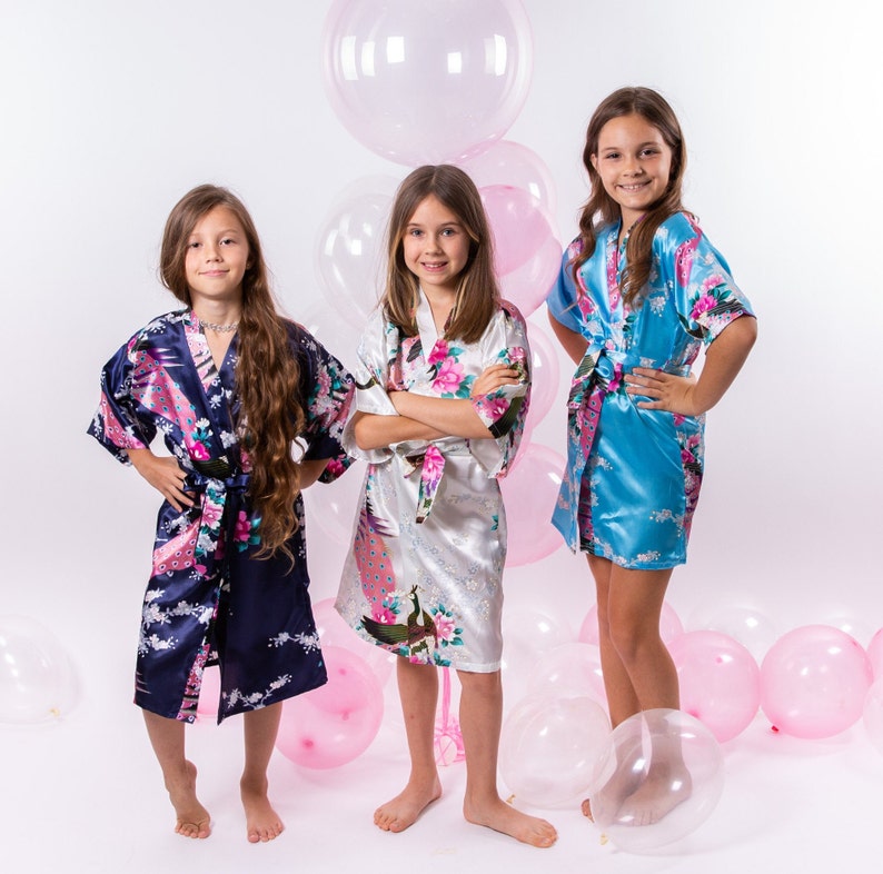 Set of 8 Kids Floral Peacock Satin Robes Birthday Robe Robes | Etsy