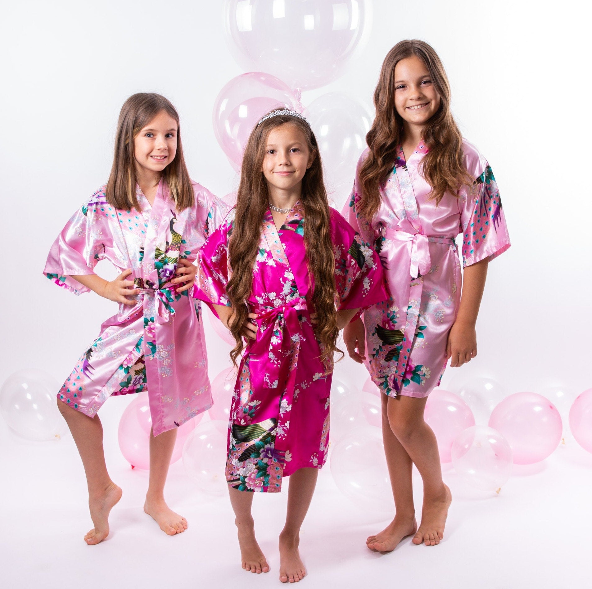 Set of 8 Kids Floral Peacock Satin Robes Birthday Robe Robes | Etsy