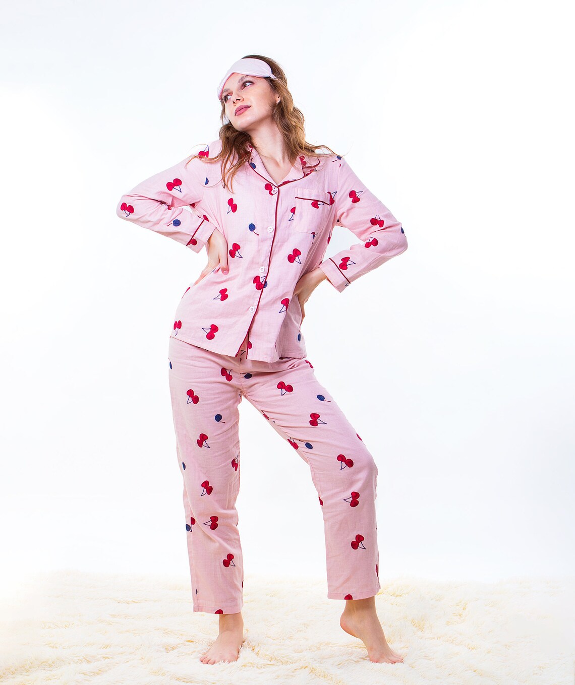 Cherry Print Custom Pajama Set 2 Pcs Cotton Soft Pajamas Set | Etsy