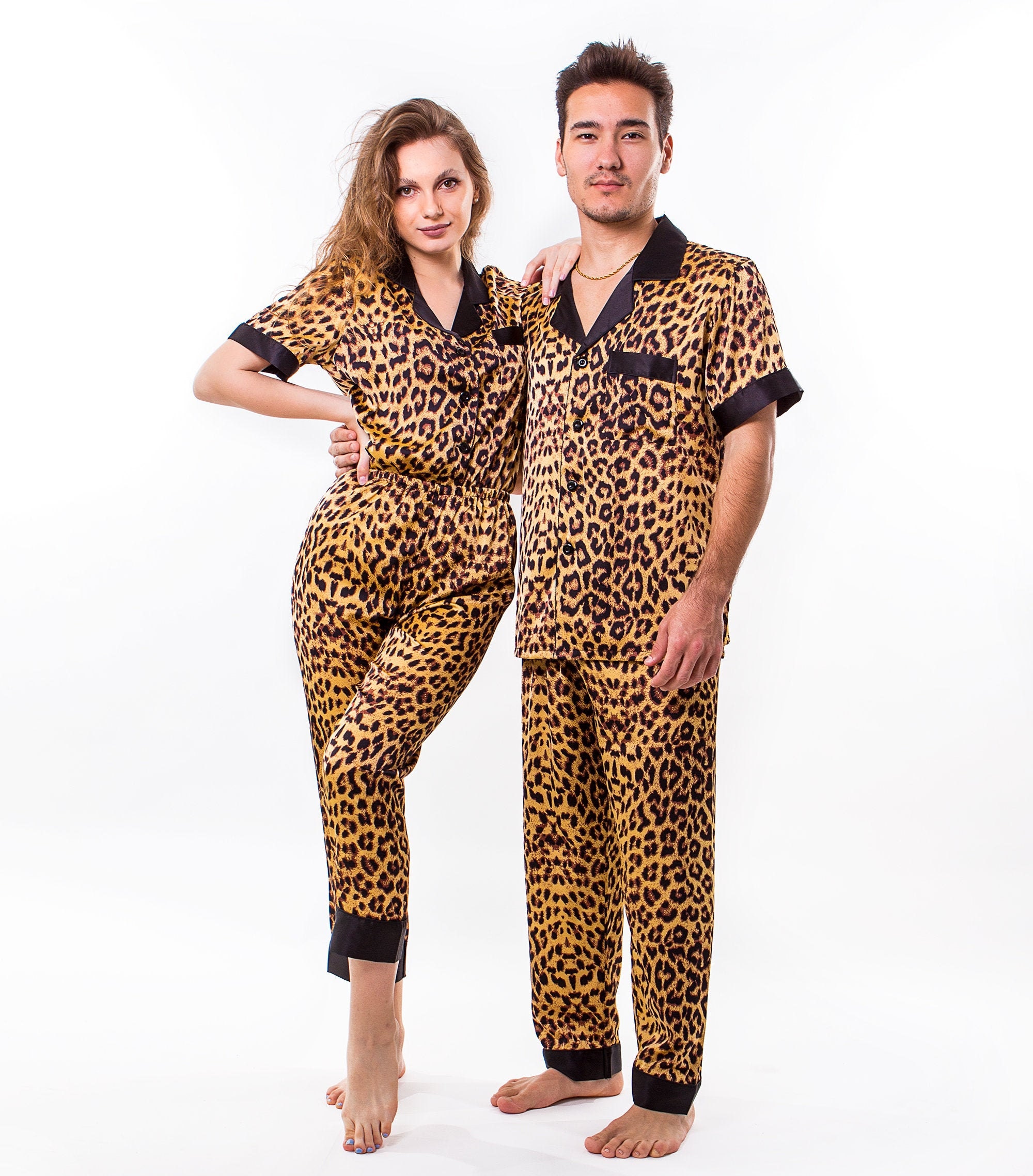 Womens Leopard Print Satin Pajama Set Customized Girls Etsy