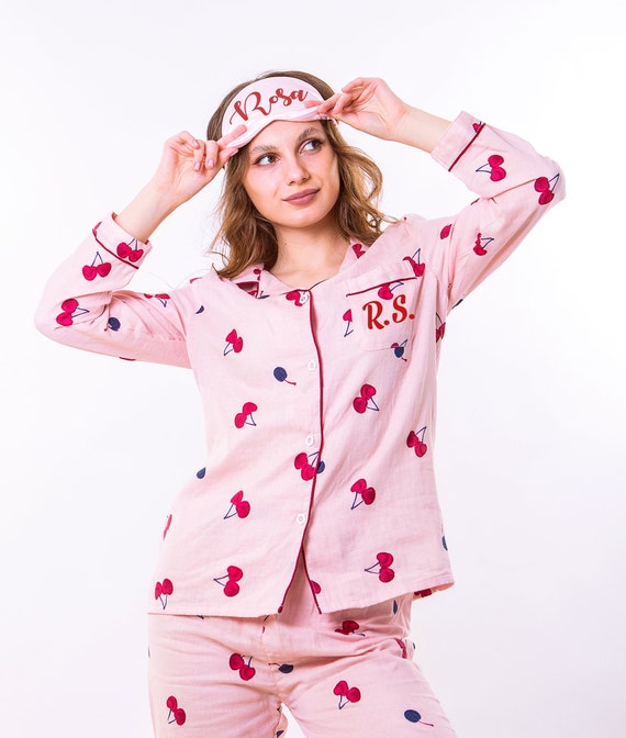 Cherry Print Custom Pajama Set 2 Pcs Cotton Soft Pajamas Set | Etsy