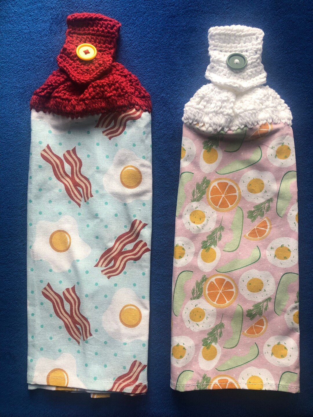 Kitchen Towels With Crocheted Top/button Dish Towel - Etsy