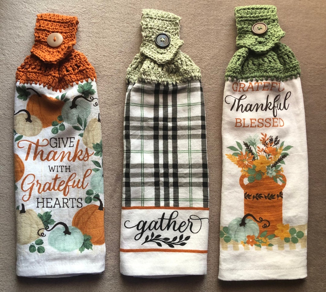 Kitchen Towels With Crocheted Top-button/hanging Dish Towels - Etsy