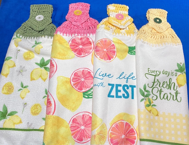 Kitchen Towels With Crocheted Top/button Hanging Towels - Etsy