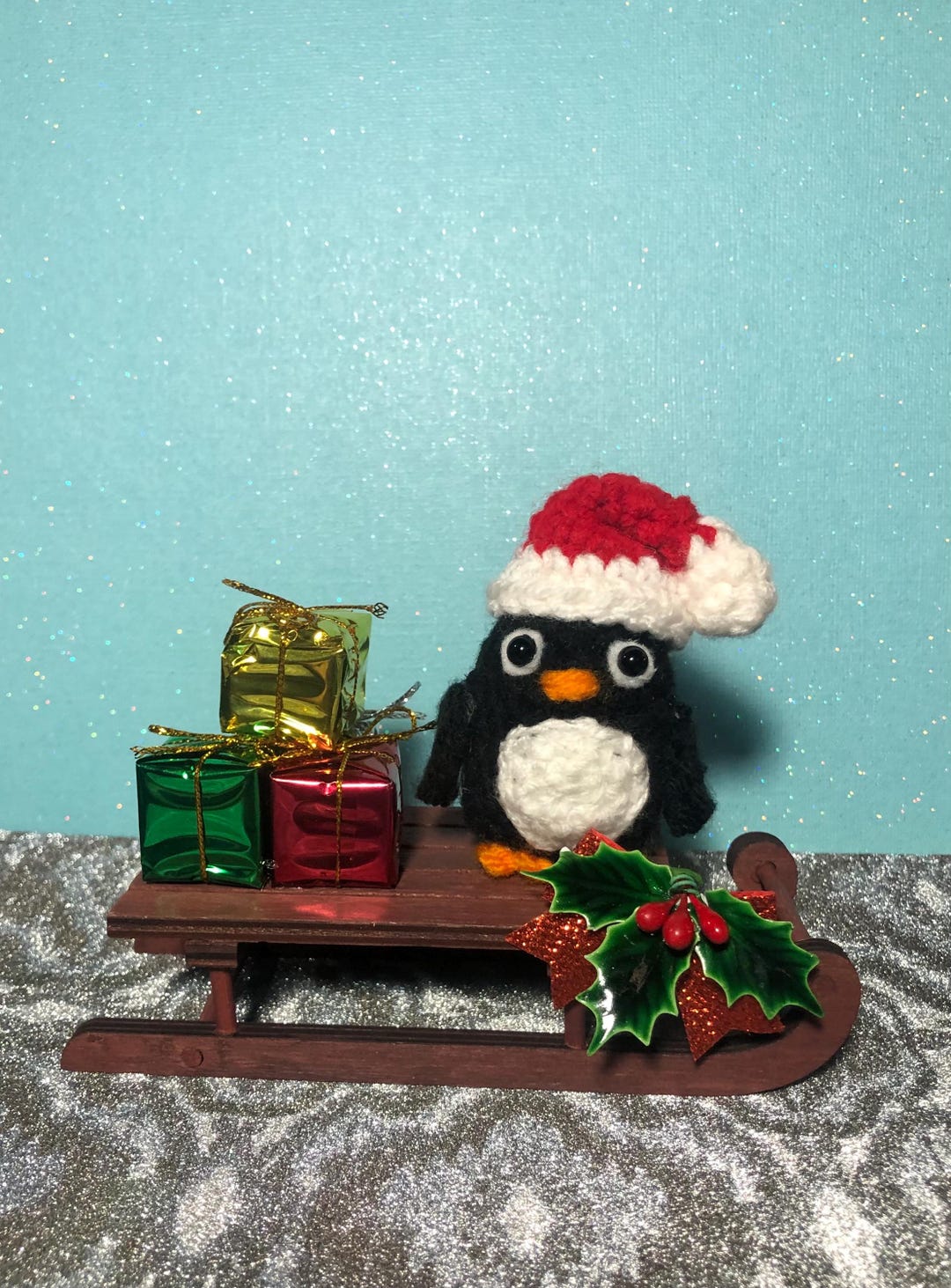 Crocheted Mini Santa Penguin on A Sled - Etsy