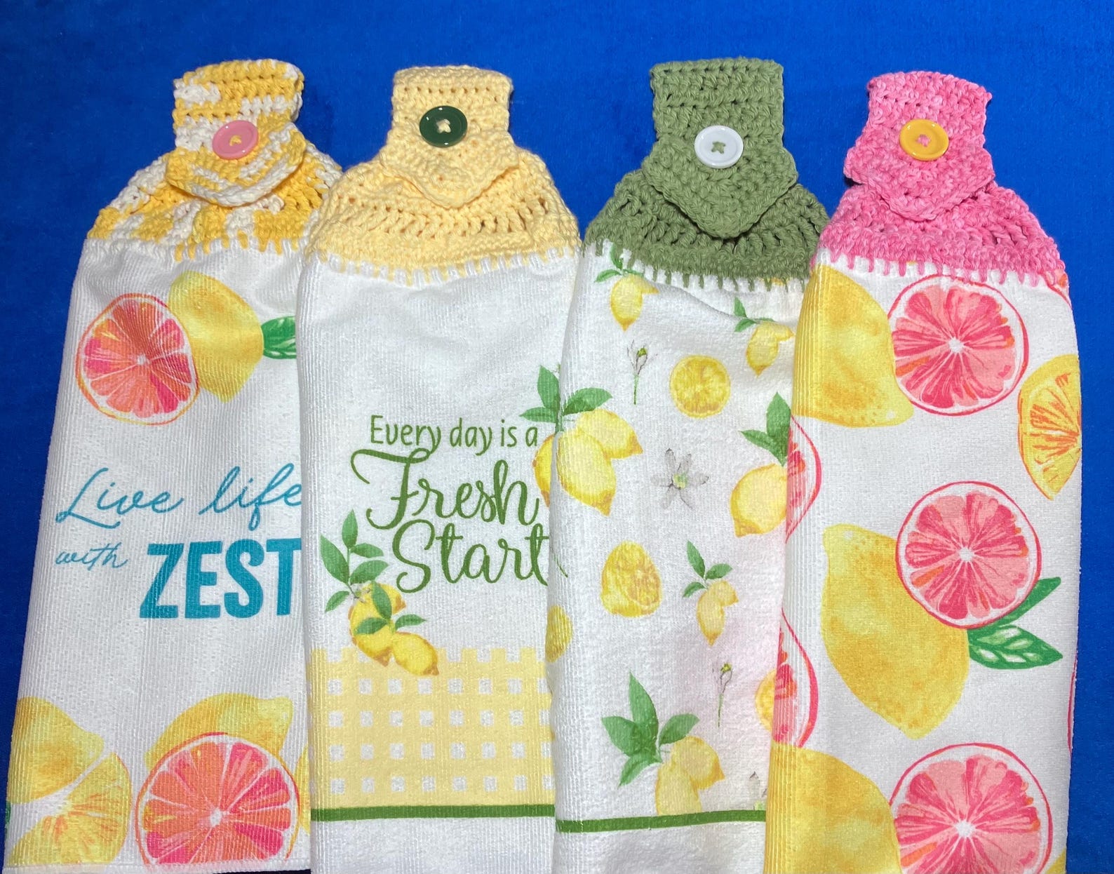 Kitchen Towels With Crocheted Top/button Hanging Towels - Etsy