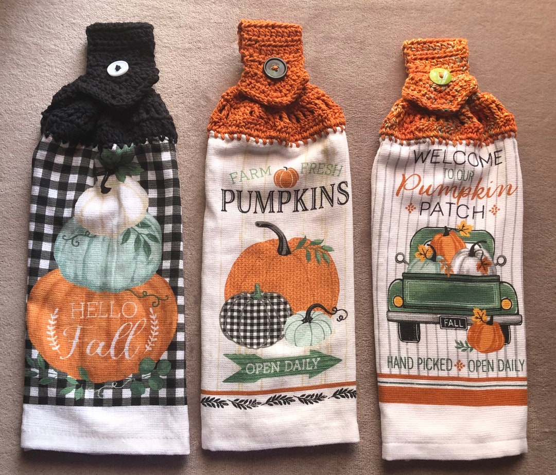 Kitchen Towels With Crocheted Top-button/hanging Dish Towels - Etsy
