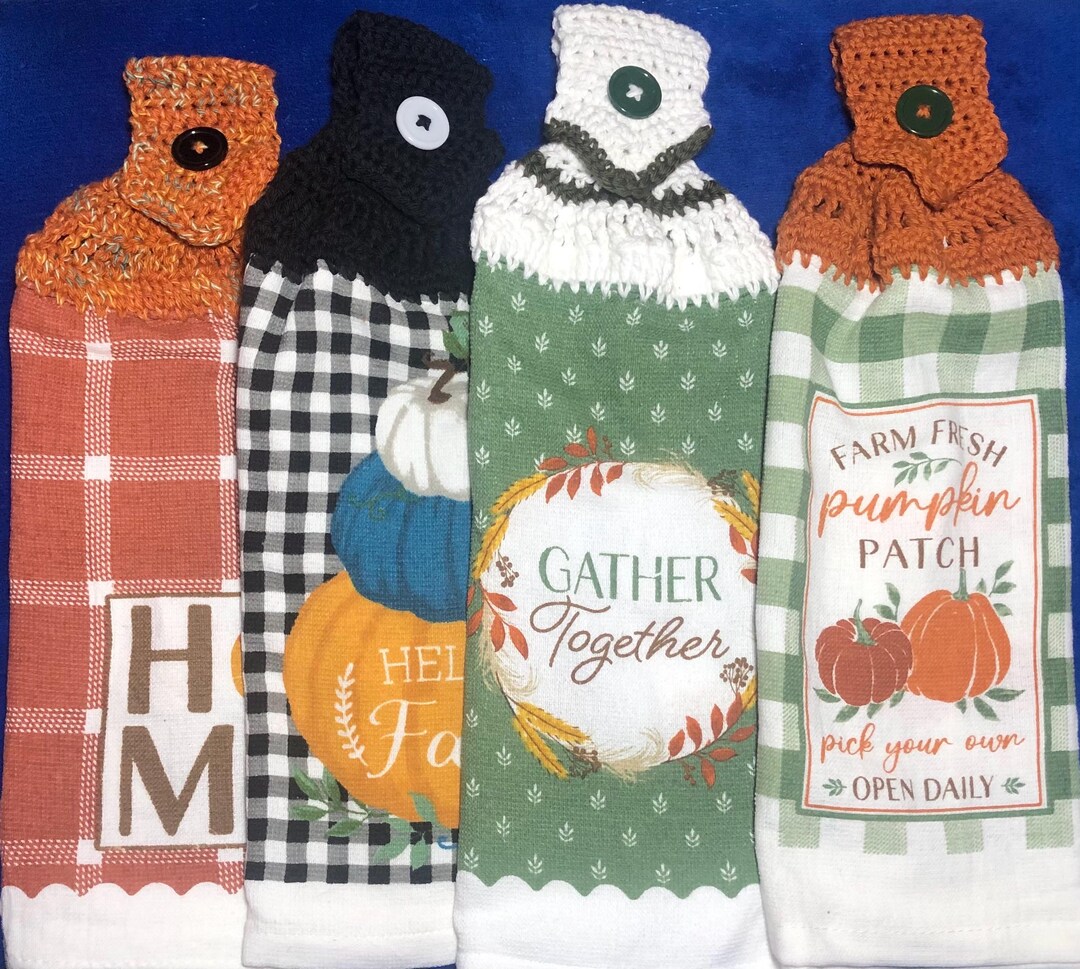 Kitchen Towels With Crocheted Top-button/hanging Dish Towels - Etsy
