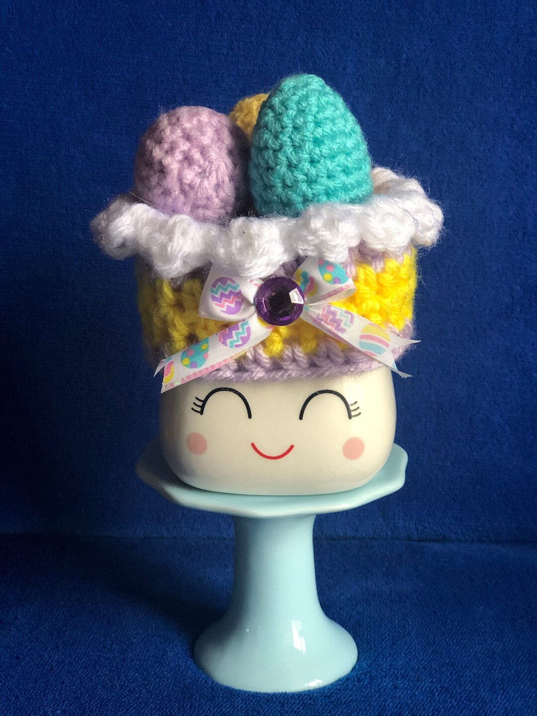 Crocheted Marshmallow Mug Toppers- Plate of Crocheted Eggs, Speckled or ...