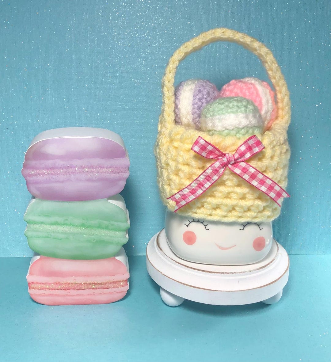 Crocheted Marshmallow Mug Hat- “basket of Macaron Cookies” - Etsy