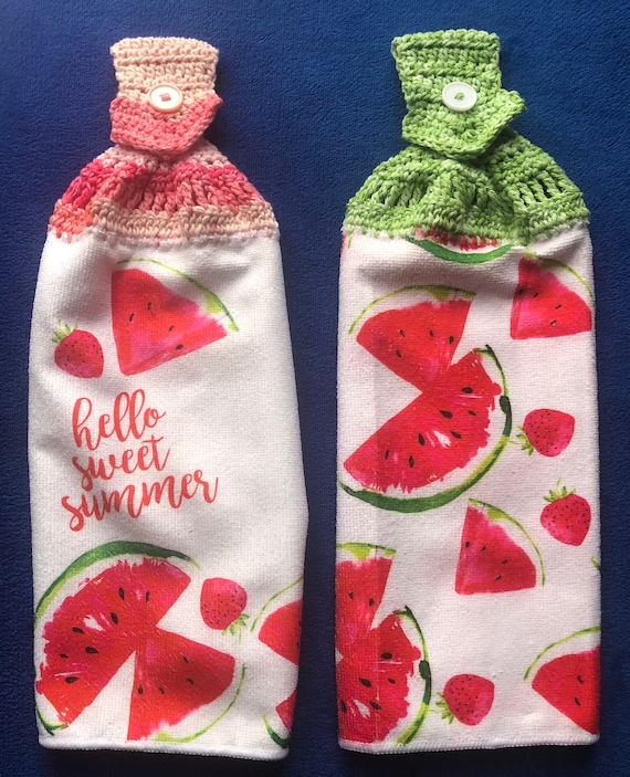 Kitchen Towels With Crocheted/top Button for Hanging Dish - Etsy