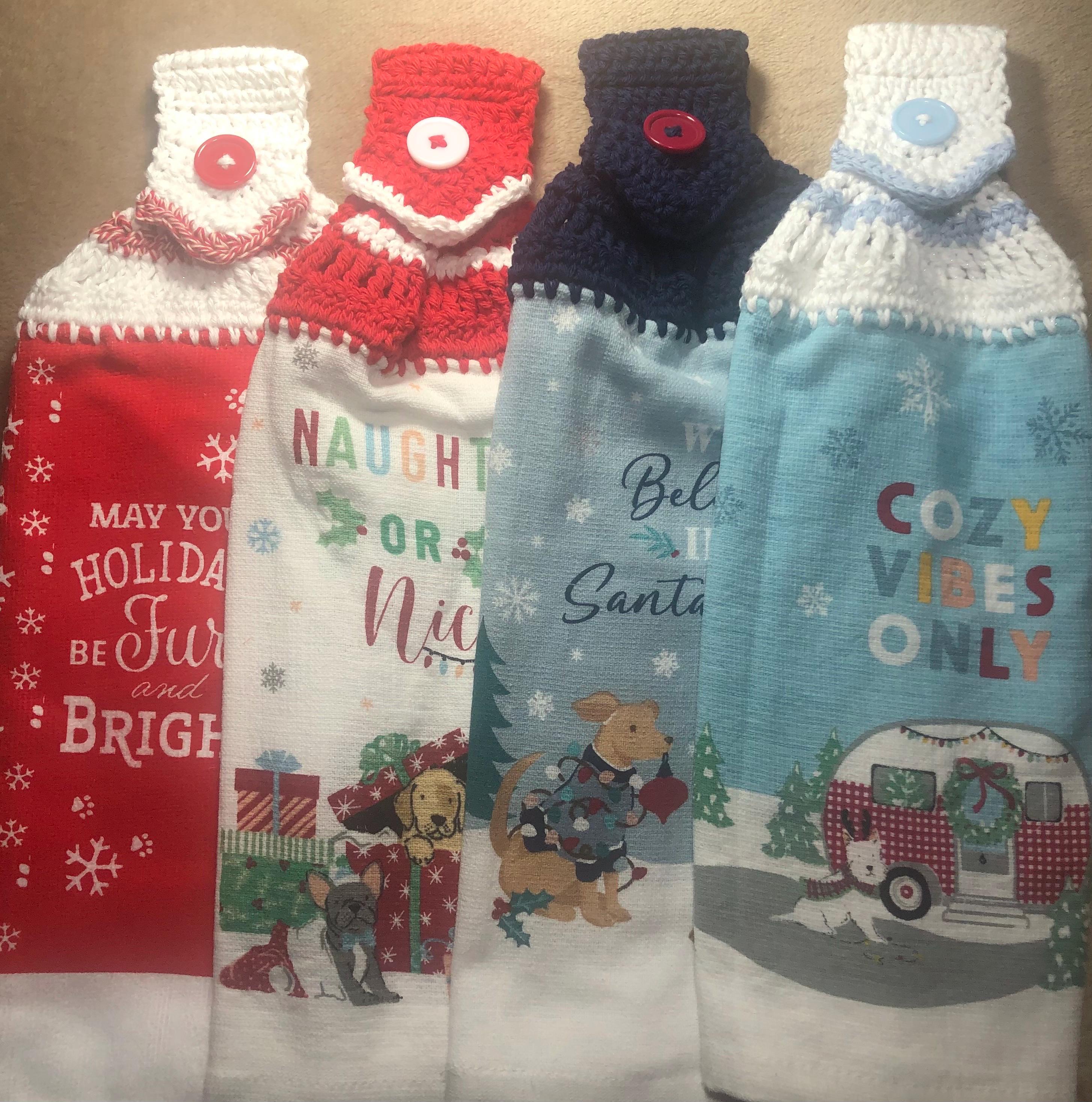 Kitchen Towels With Crocheted Top-button/hanging Dish Towels- Holiday ...