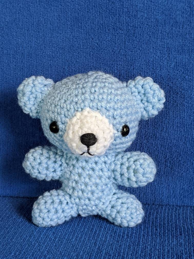 Crocheted Tiny Teddy Bear, Light Blue - Etsy