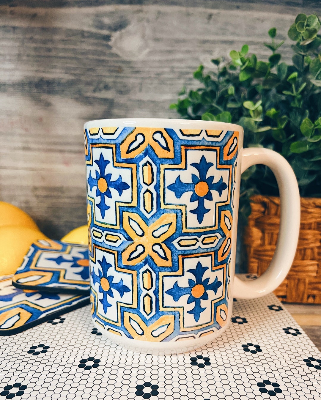 Mediterannean Tile Mug, Signature Collection Mug, 15 Oz. Mediterranean ...