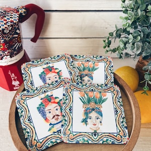 Set of 4 Sicilian Testa Di Moro Coasters, Sicilian Style Coasters ...