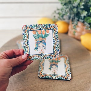 Set of 4 Sicilian Testa Di Moro Coasters, Sicilian Style Coasters ...