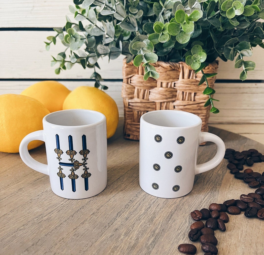 Scopa Cards Espresso Cups Set, 3 Oz. Ceramic Espresso Cups, 7 of Coins ...