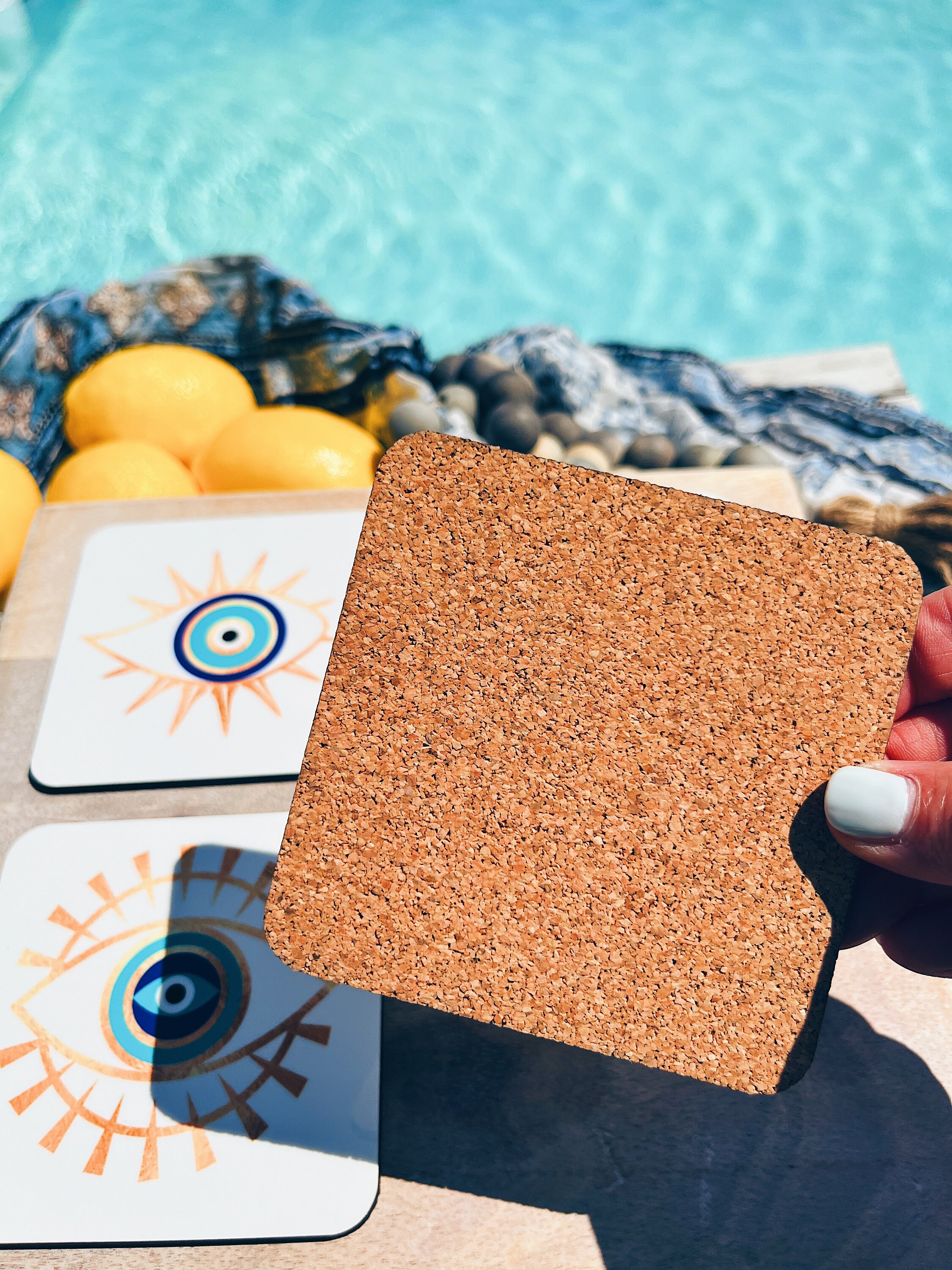 Evil Eye Coasters | Set of 4 Cork Back Coasters | Greek Inspired | Bar ...