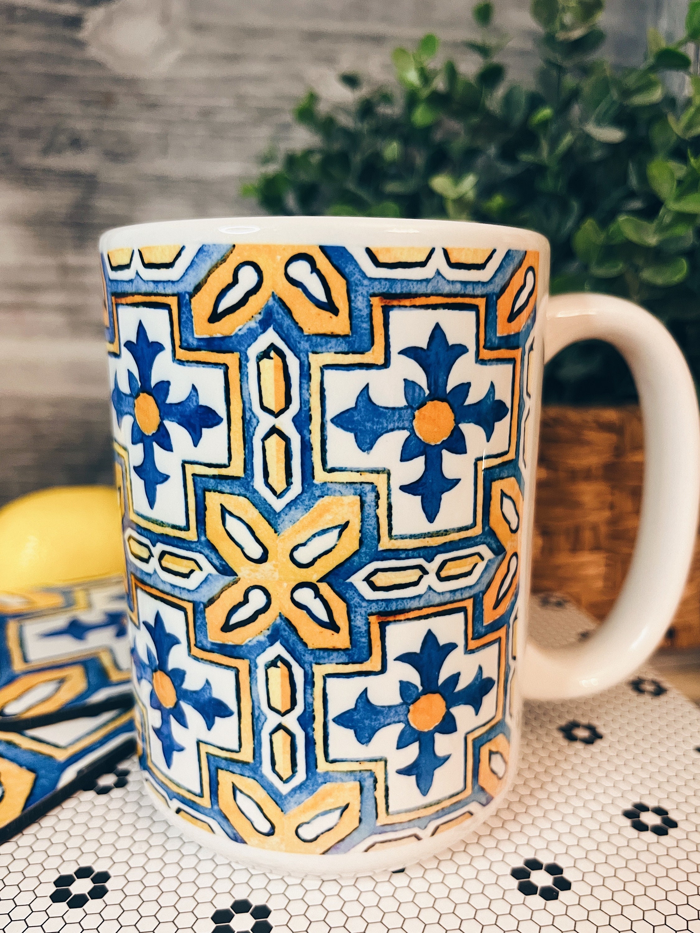 Mediterannean Tile Mug, Signature Collection Mug, 15 Oz. Mediterranean ...