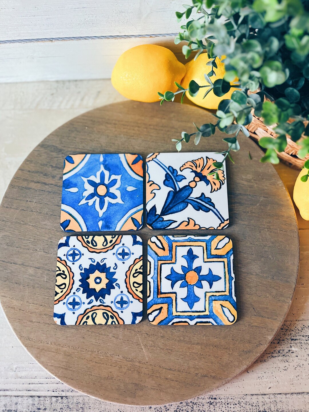 Mediterranean Tile Coasters | Set of 4 Coasters | Signature Collection ...