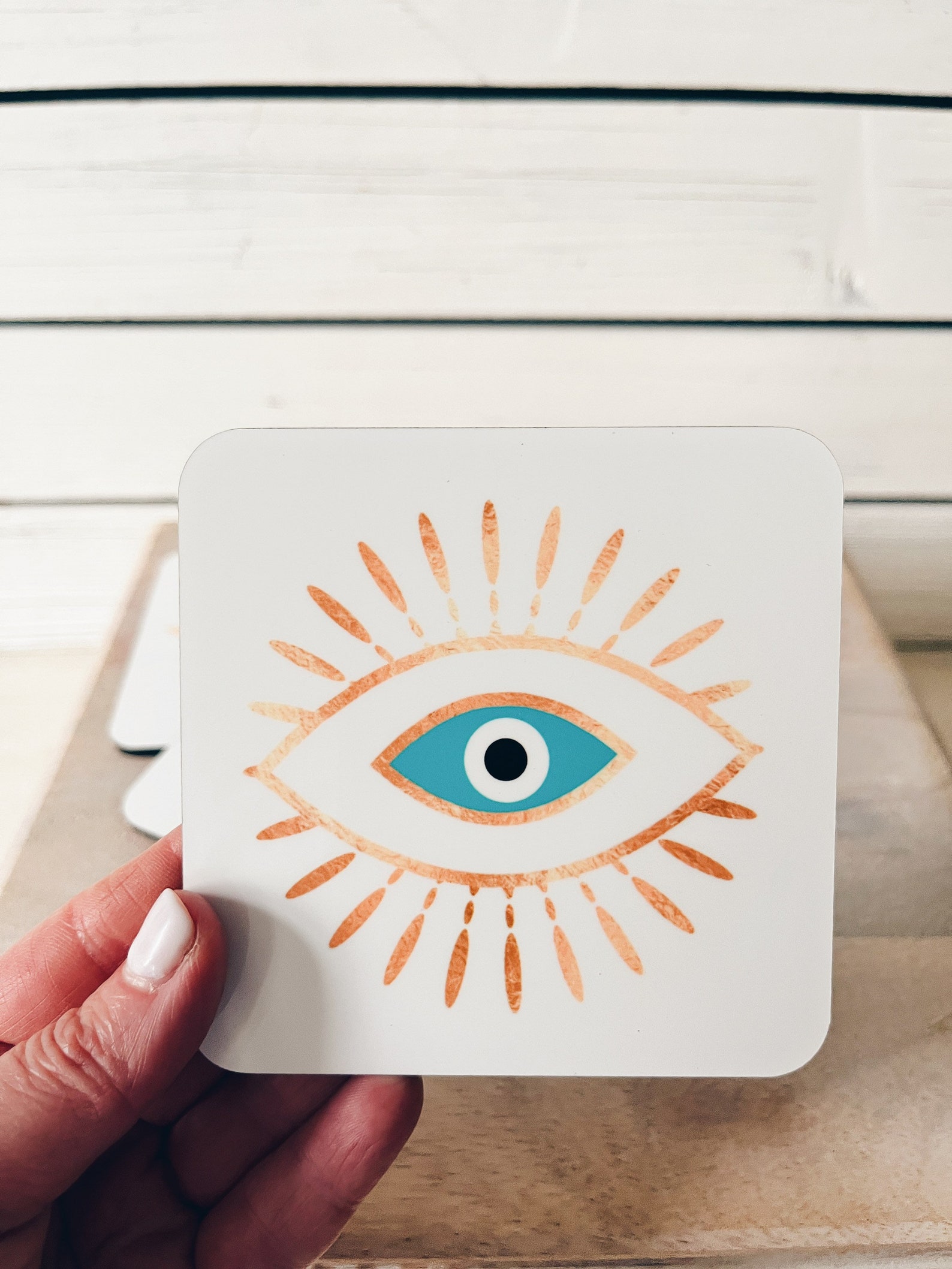 Evil Eye Coasters | Set of 4 Cork Back Coasters | Greek Inspired | Bar ...