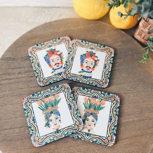 Set of 4 Sicilian Testa Di Moro Coasters, Sicilian Style Coasters ...