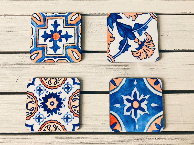 Mediterranean Tile Coasters Set of 4 Coasters Portugese | Etsy