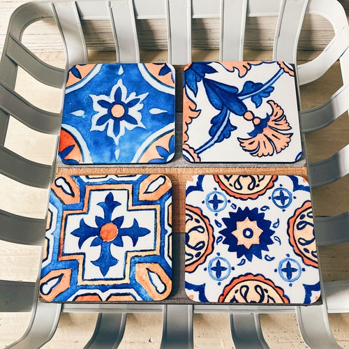 Mediterranean Tile Coasters Set of 4 Coasters Portugese | Etsy