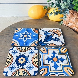 Mediterranean Tile Coasters | Set of 4 Coasters | Signature Collection ...