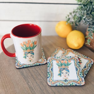 Set of 4 Sicilian Testa Di Moro Coasters, Sicilian Style Coasters ...
