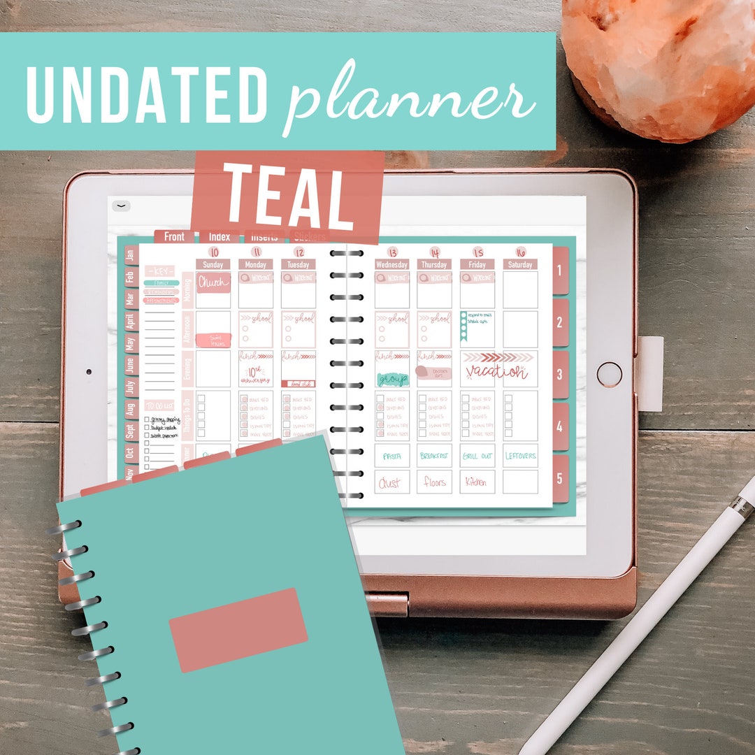 TEAL/PINK Undated Monthly & Weekly Digital Planner - Etsy