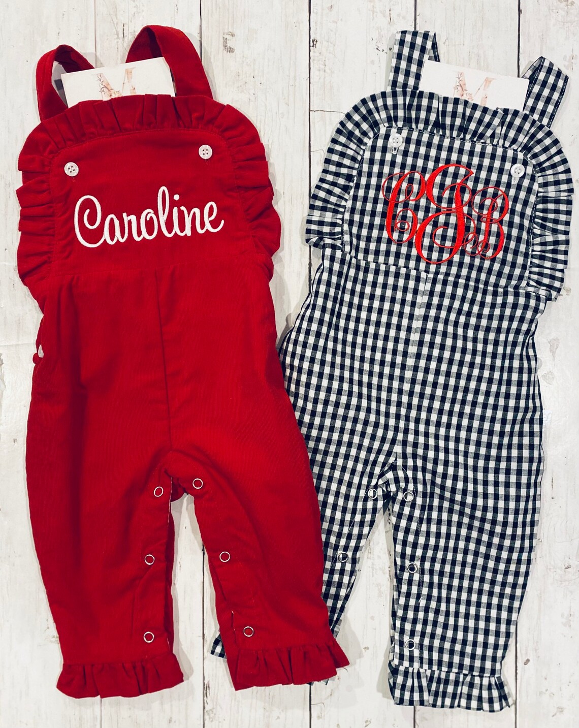 Personalized Corduroy and Gingham Ruffle Overalls Monogrammed - Etsy