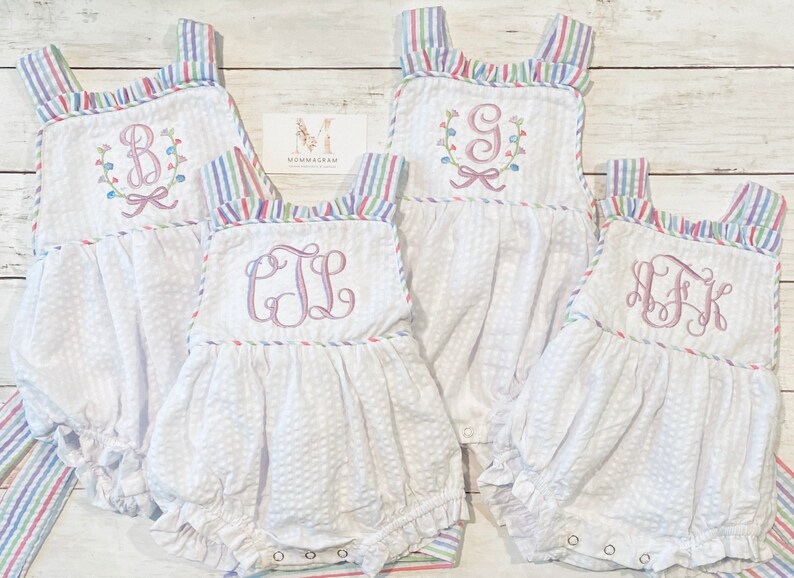 Seersucker Multi Colored Stripe Bubble Monogrammed Baby Girl - Etsy