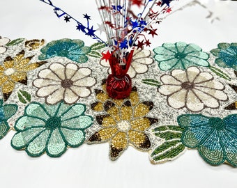 Handmade Table Runner, Easter Bunny Eggs Beaded Table Runner ...