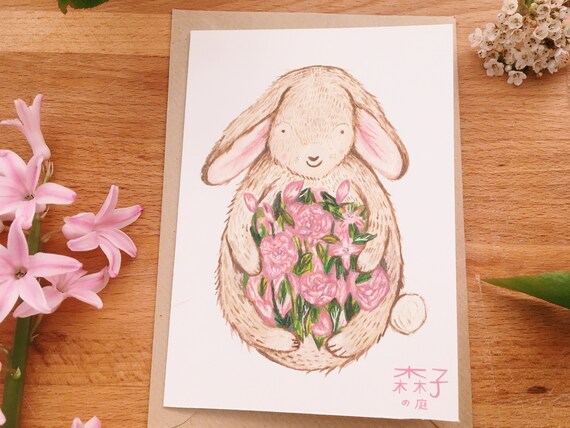 Spring Bunny Eco Vegetable Ink Card | Etsy