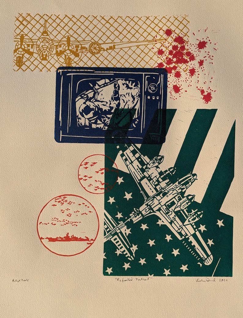 Refracted Portrait - A Layer Linocut by Artist Leslie Deil Showing ...