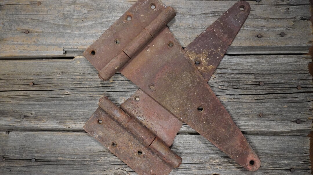 SET 12" - Rusty Hinge , Vintage Hinges, Barndoor Hardware, Salvaged ...
