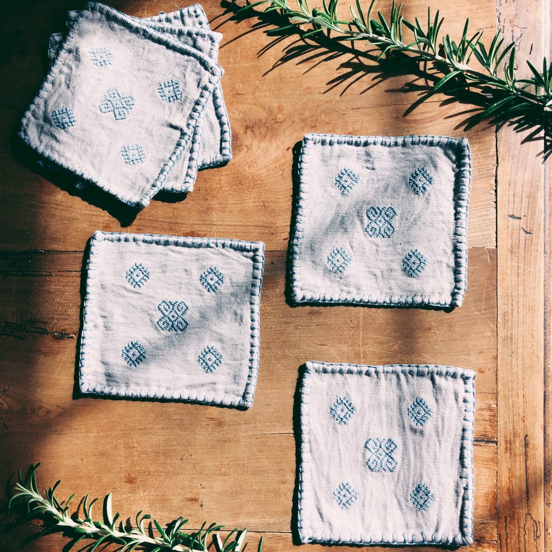 Hand Embroidered Coaster Set GRAY Made in Mexico - Etsy