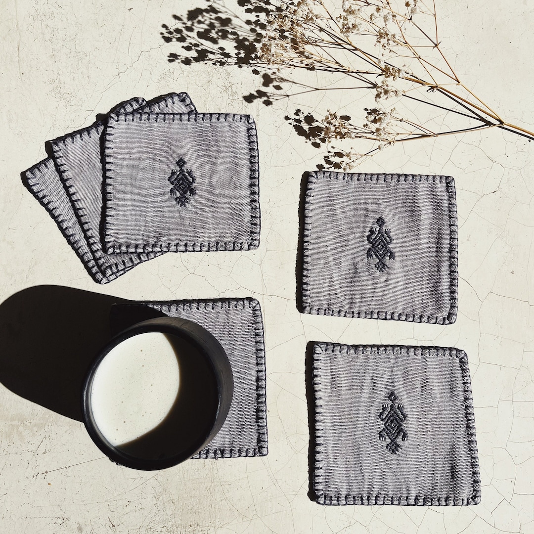 Hand Embroidered Coaster Set, GRAY Made in Mexico - Etsy