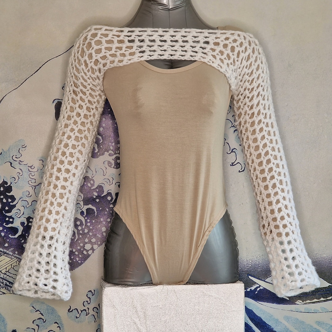 Handmade Crochet Crop Top, Arm Warmer Sleeves, Cover up in White - Etsy