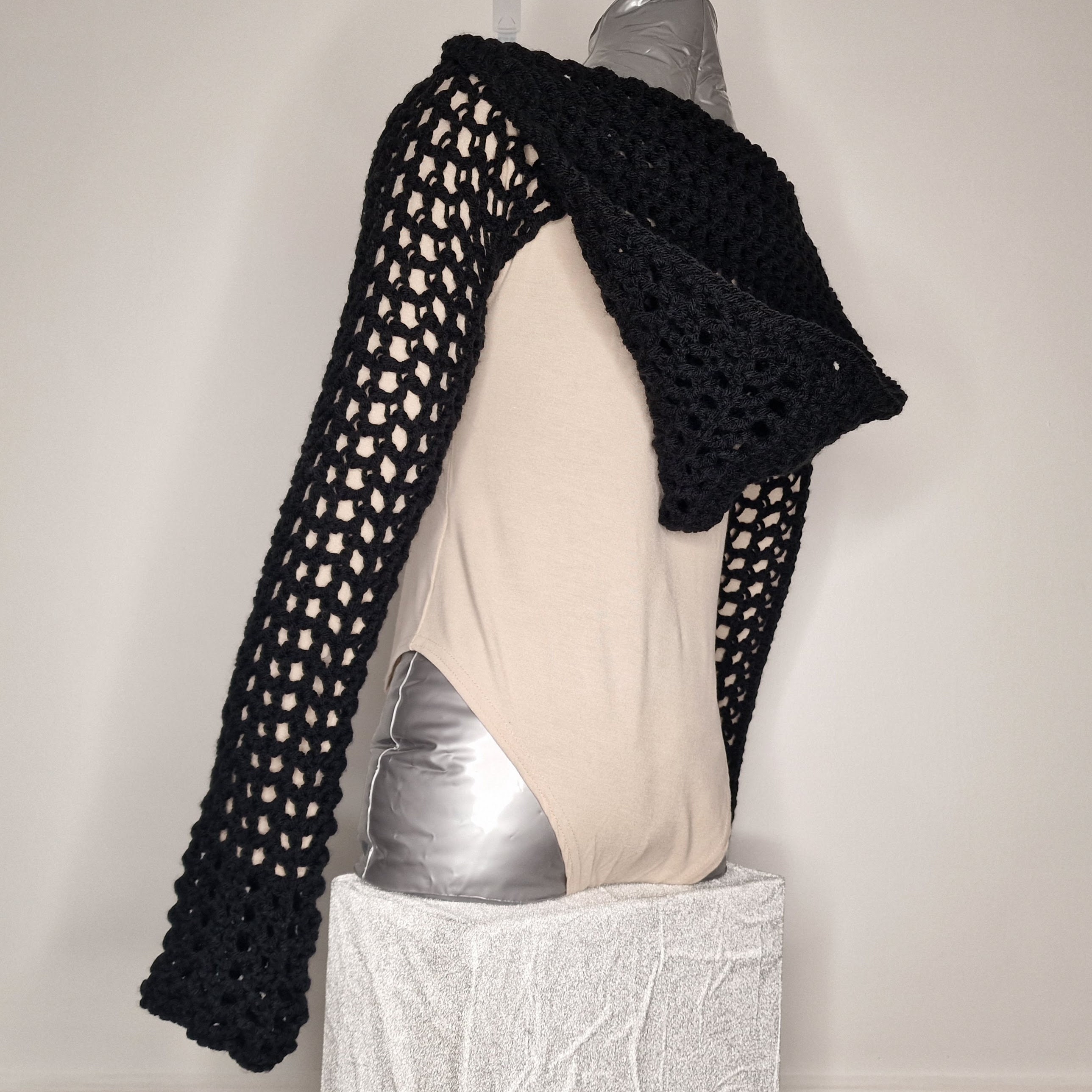 Handmade Crochet Hooded Crop Top, Arm Warmer Sleeves, Cover up in Black ...
